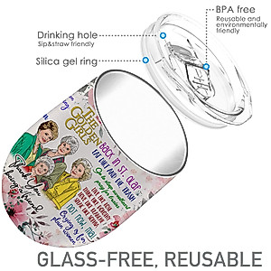 KAIRA Golden Girls Gifts 12 OZ Insulated Wine Tumbler Cup with Lid -Vacuum Stainless Steel Coffee Mug Stemless Cup- Funny Birthday Gifts Idea for Friends Women Girl (White)