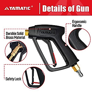 YAMATIC Pressure Washer Gun with 3/8" Swivel Quick Connector & M22-14mm Fitting, Stainless Steel Flexible Extension Wand Replacement for Most Power Washer, 40 Inch, MAX 4500 PSI