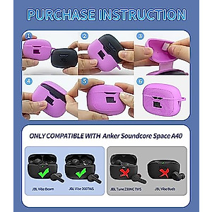 Alquar for JBL Vibe 200TWS Case Cover, Silicone Protective Portable Scratch Shock Cover Compatible with JBL Vibe Beam/JBL Vibe 200TWS True Wireless Headphones Charging Case with Carabiner(Black)