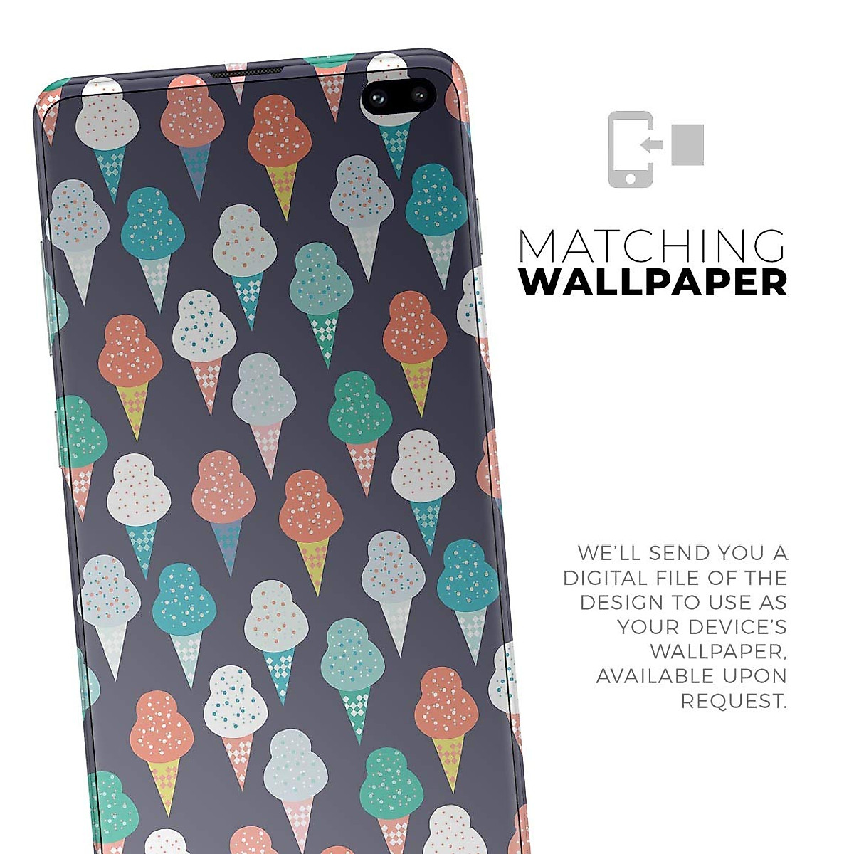 DesignSkinz The All Over Teal and Green Ice Cream Cones Protective Vinyl Decal Wrap Skin Cover Compatible with The Samsung Galaxy S20 (Screen Trim & Back Glass Skin)