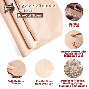 ELW Full Grain Cowhide Leather 4-5 oz [1.6-2mm] Thickness in Pre-Cut Size: 4-6 SQ FT, AB Grade Hide Vegetable Tanned Leather Using for Tooling, Carving, Molding, Dyeing Material for Craft, Hobby