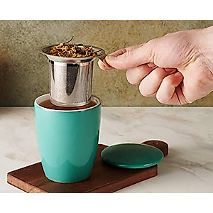 Godinger Tea Cup with Lid and Infuser, Porcelain Teacups with Stainless Steel Filter, Tea Mugs, Tea Gifts for Tea Lovers, Set of 2, 15oz