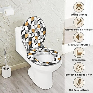 Round Toilet Seat Marble Repeating marble texture Geometry floor Mosaic Resin Toilet Seat with Quietly Close Quick Release Hinges Decorative Toilet Seat with Cover Easy to Clean and Install