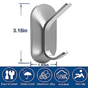 Adhesive Hooks Stick On Hooks - Stainless Steel Waterproof Wall Hangers Heavy Duty Hooks for Hanging Coat/Hat/Towel/Robe/Bathroom Hooks/4 Packs