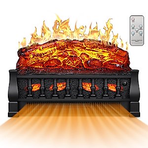 21 Inches Electric Fireplace Insert Log Heater Set, Freestanding Heater with Adjustable Flame Brightness and Flicker Speed, 750w/1500w Heating, Overheat Protection, Remote Control