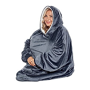 VAZABEL® Oversized Microfiber Wearable Blanket, Multifunctional Blanket Hoodie, Gift wrap, Christmas Gift, One Size Fits All (Blue)