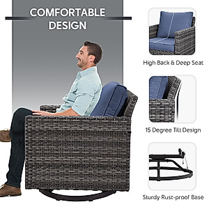 Artfurniz Patio Chairs Wicker Swivel Rocker Set of 2 - Heavy Duty Patio Furniture Set 350LBS Max Load Wicker Outdoor Swivel Glider Rocking Chairs for Porch Balcony Deck Poolside - Grey/Blue