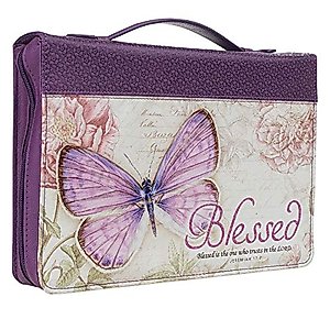 Purple Botanic Butterfly Blessings Fashion Bible Cover Blessed Jeremiah 17:7 Bible Case Book Cover, Medium [Imitation Leather] Christian Art Gifts