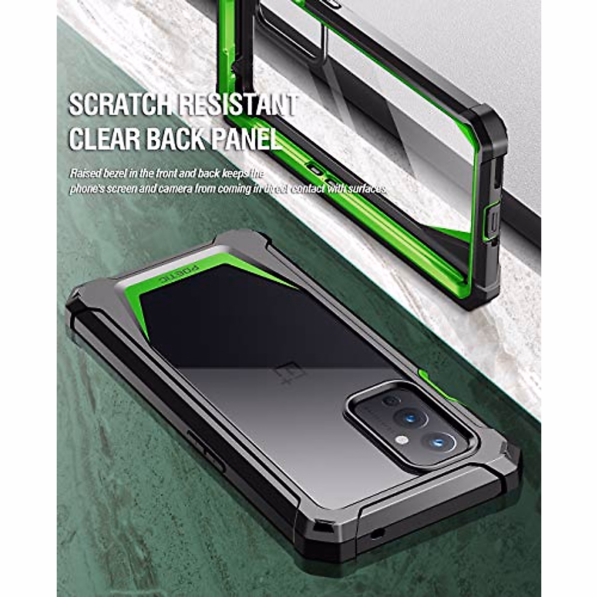 Poetic Guardian Series Case Designed for Oneplus 9 5G, Full-Body Hybrid Shockproof Bumper Cover with Built-in-Screen Protector, Green/Clear