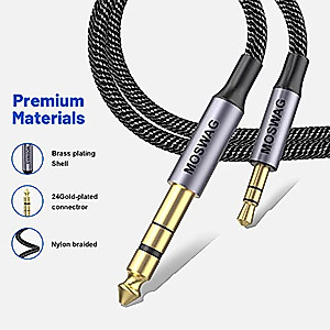 MOSWAG 6.35mm Male to 3.5mm Male TRS Stereo Audio Cable 3.28FT/1Meter with Zinc Alloy Housing and Nylon Braid Compatible for iPod Laptop Home Theater Devices Amplifiers and More