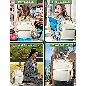 MATEIN ECO Friendly Backpack Purse for Women, Water Resistant Travel Backpack Business Computer Daypack Work Bag Fits 15.6 Inch Laptop, Sustainable Gifts for School Student Teacher Nurse, Beige