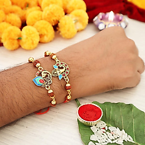 TIED RIBBONS Set of 2 Bhai Dooj Rakhi for Brother with Gift Set | Rakhi for Bhaiya | Mini Card | Tikka Bhai Dooj - Raksha bandhan Rakhi Bracelet for Brother Rakhi 2 Set | Bhai Dooj Roli Rakhi Thread