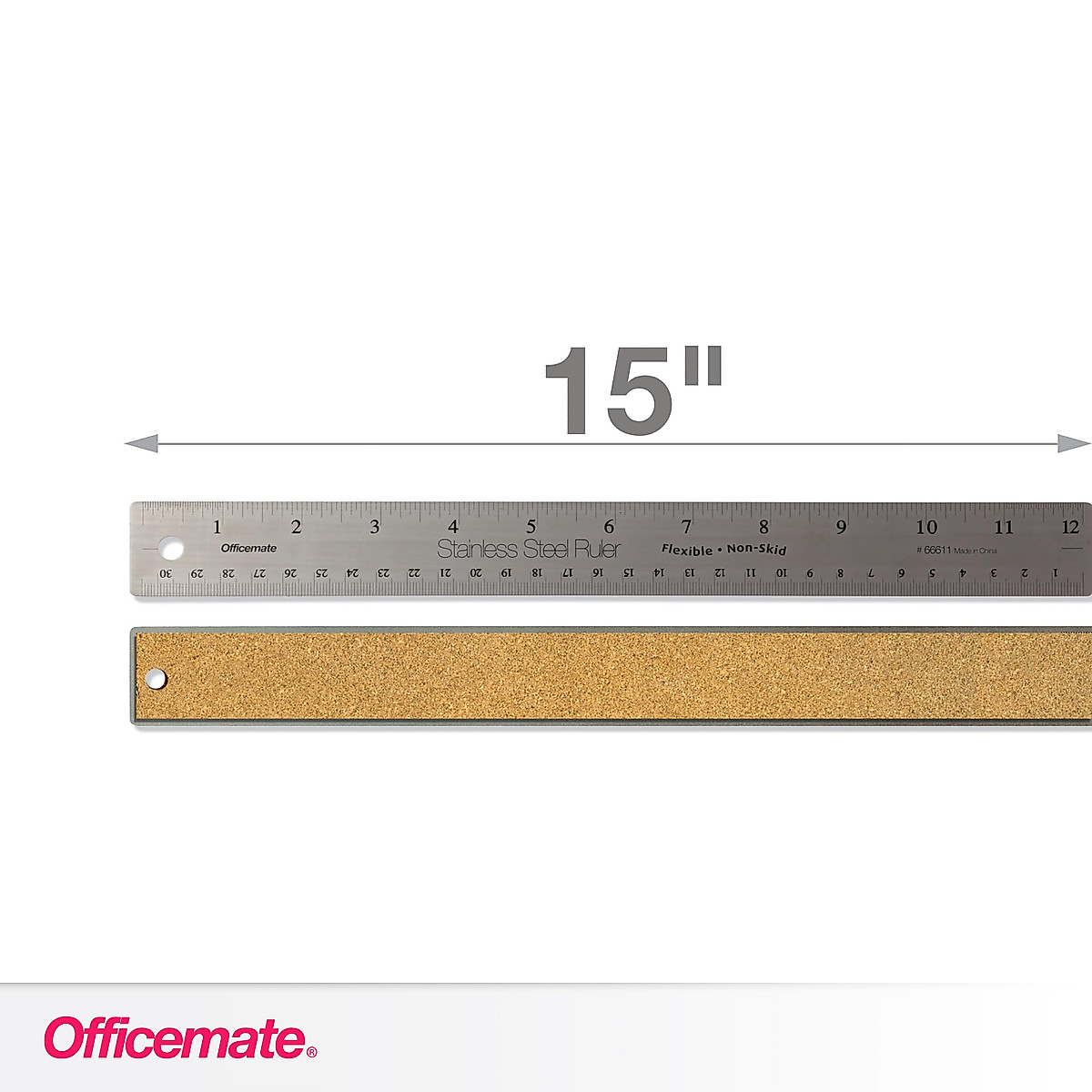 Officemate Classic Stainless Steel Metal Ruler, 15 inches with Metric Measurements, Silver, 15 L x 1.25 W (66612)
