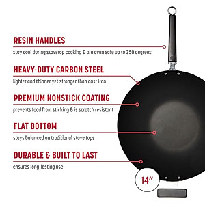 JOYCE CHEN Professional Series 14-Inch Carbon Steel Excalibur Nonstick Wok with Phenolic Handles