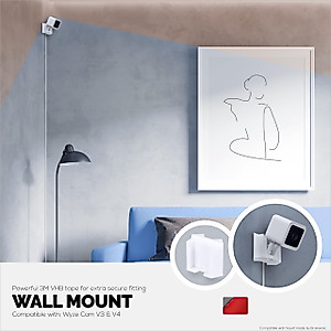 BRAINWAVZ Screwless Corner Mount for Wyze Cam v3 & v4, VHB Stick On - Easy to Install, No Tools Needed, No Mess, No Drilling, Strong Adhesive Mount, White