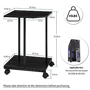 Computer Tower Stand, CPU Stand 2-Tier PC Stand Rustic Wood Desktop Printer Stand Table Top with Lockable Rolling Caster Wheels Under Desk for Office Home Fits Most PC, Black