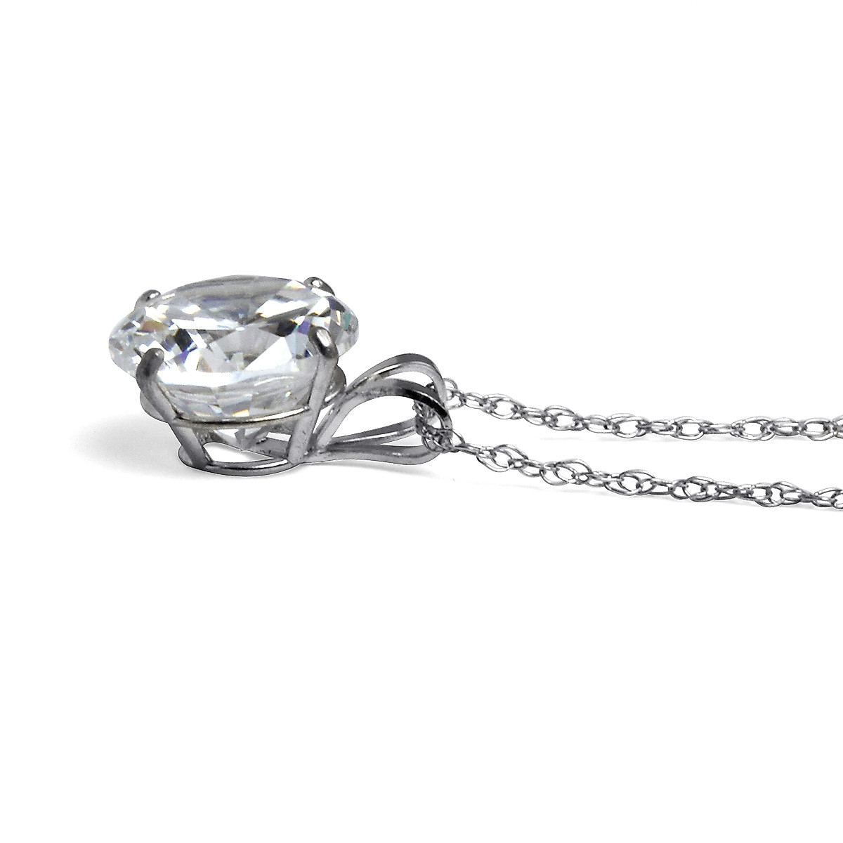 PalmBeach 10K White Gold Round Cubic Zirconia Solitaire Pendant (8mm) with 18 inch Chain
