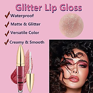 Rosarden Glitter Lip Gloss, Shimmer Lip Gloss, Diamond Shimmer Metallic Lip Gloss,Waterproof Lipstick, Glitter Liquid Lipsticks, Shiny Lip Gloss, Sparkly Glossy Metallic Shimmer, Glitter for Lips, Eyes, Cheeks ,Liquid Matte Lip Gloss, Shiny Lip Tint Plump