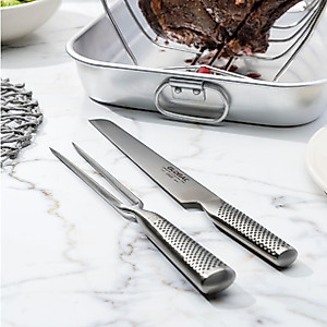 Global GF-24, Classic Straight, Stainless Steel Carving Fork, Medium, Silver