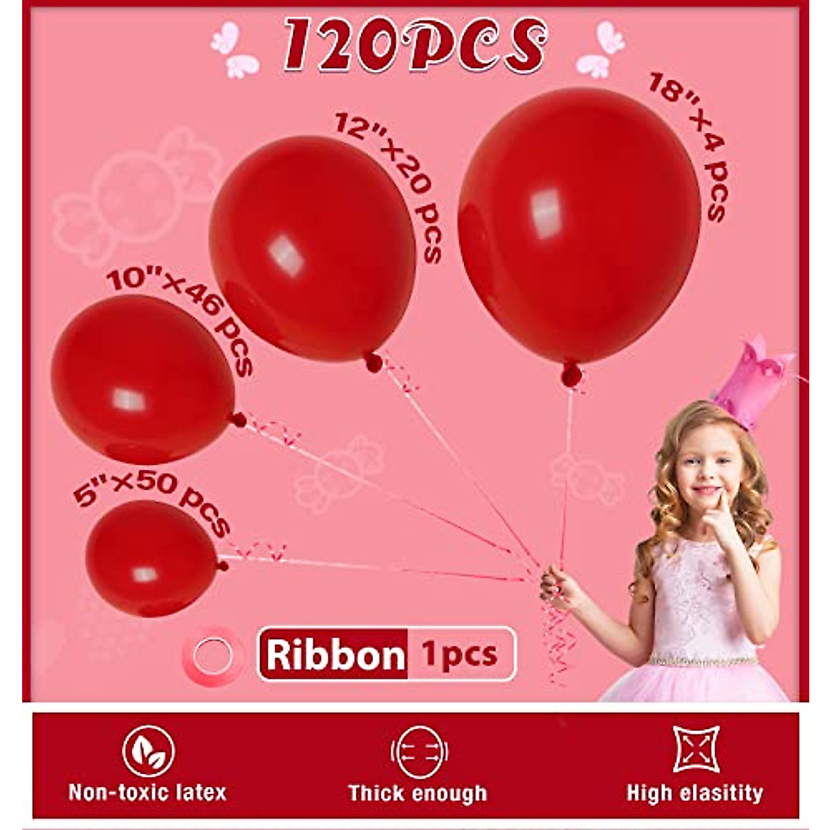 Ponamfo Red Balloon Arch Kit - 120Pcs 18"+12"+10"+5" Red Mette Balloons Garland Kit Different Size as Birthday Party Balloons Gender Reveal Balloons Baby Shower Balloons Wedding Anniversary