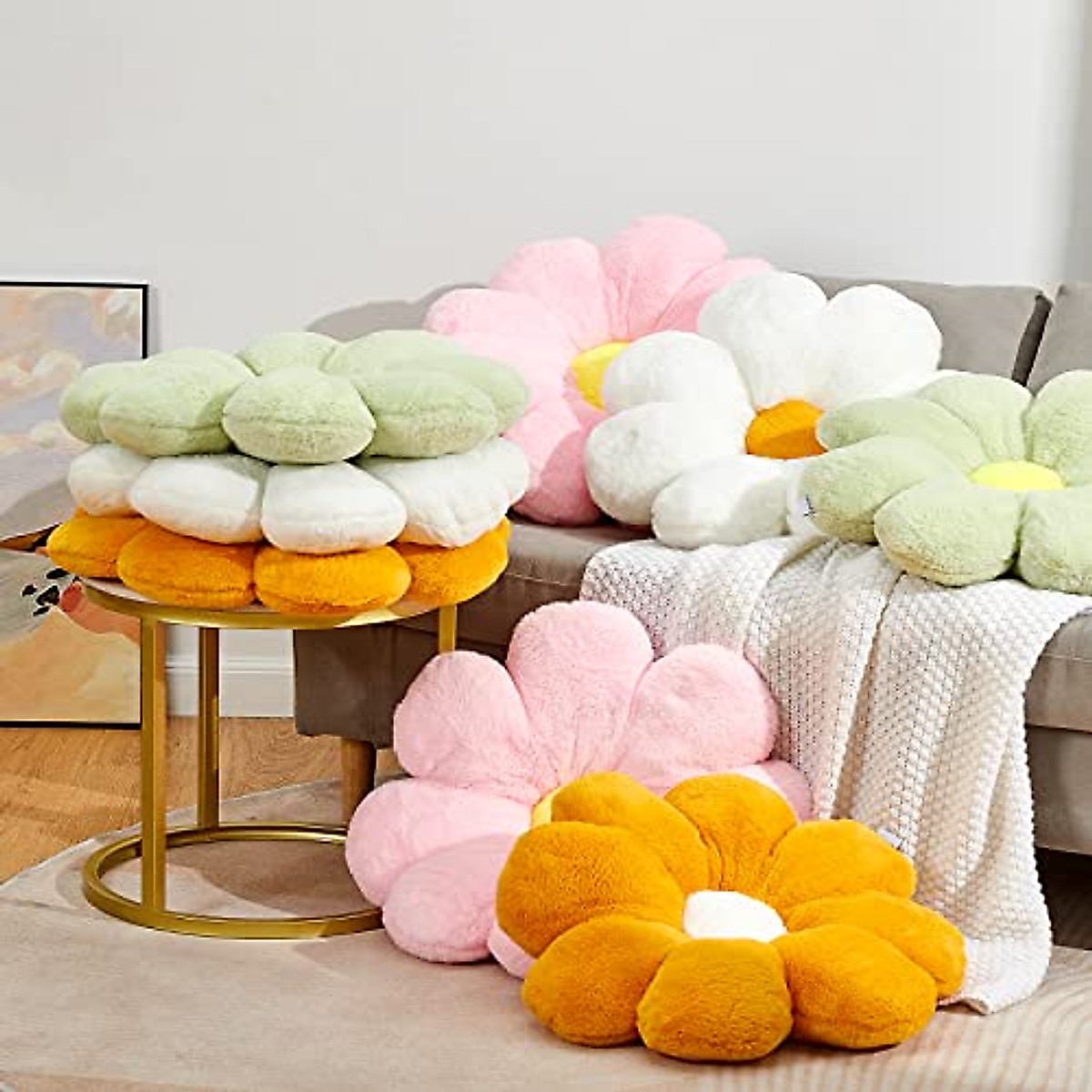 Ailive 21.6In White Flower Throw Pillow Floor Pillow Cushion Cute Desk Chair Cushion Decorative Throw Pillows for Girls Adults