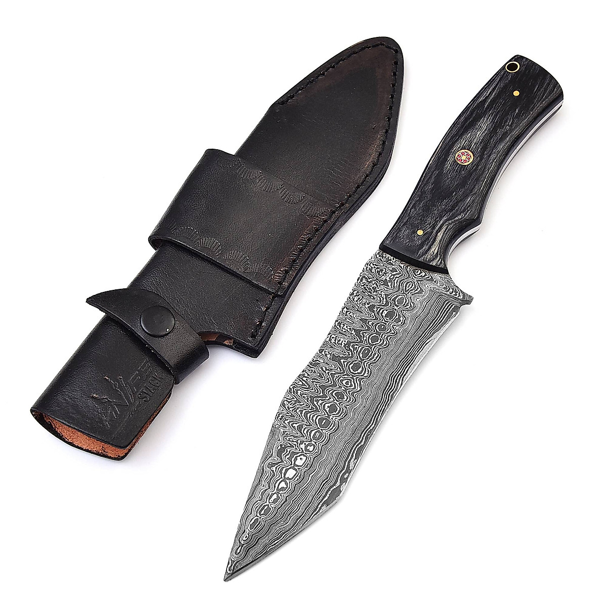 Handmade Damascus hunting Knife for Camping Outdoor l 11 Inches Damascus steel Fixed Blade with Black Pakkawood handle Bushcraft Knife with Sheath