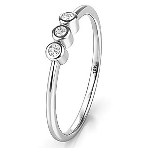 Kobelle Sz 7.5 Solid 10K White Gold Bezel Set 3 Diamond Past Present Future Wedding Engagement Ring