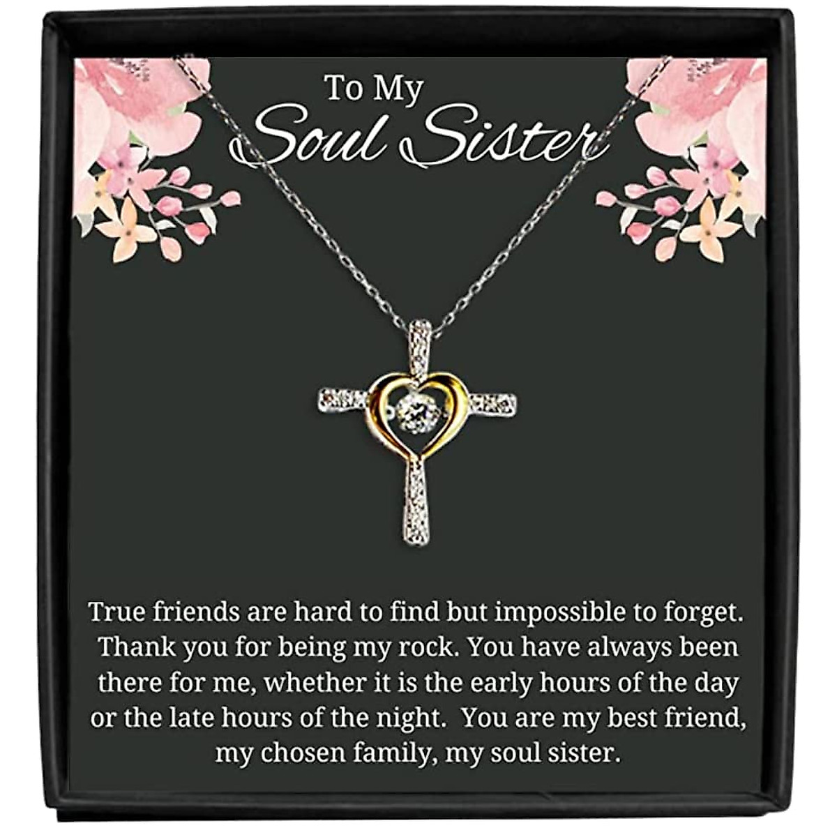 To My Soul Sister, Beautiful Cross Necklace, 925 Sterling Silver, Necklace Gifts For Best Friend, Necklaces For Bestie, Sister In Law Gifts, Gifts For Unbiological sister, BFF Gift