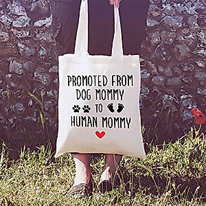 Promoted From Dog Mommy to Human Mommy - Mom to Be Gift -Have a Baby Gift - Pregnancy Announcement Gift - Baby Reveal Gift for New Mom Mother - Shoulder Bag Shopping Bag Tote Bag