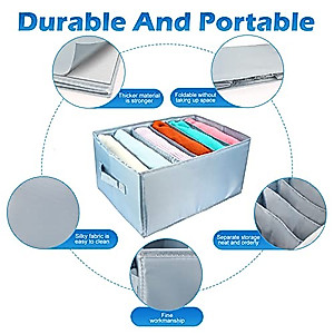 Extra Large Closet Drawer Clothing Jeans Organizer with Handle , Foldable Wardrobe Storage Box, Fabric Compartment Washable Clothes Pants Organizer for Sweater,Jeans,Hoodie,Sweatshirt by BEEYING