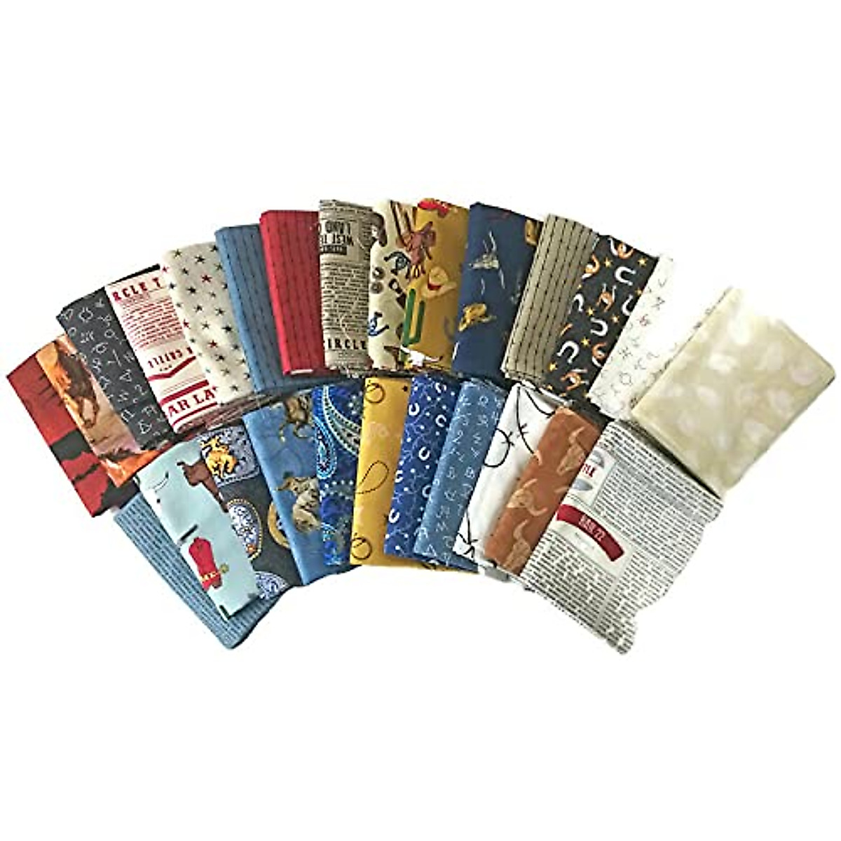 10 Fat Quarters - Assorted Western Cowboys Old West Out West Horses Rodeo Horse Lasso Boots Horseshoes Classic Quality Quilters Cotton Fabric Bundle M221.11