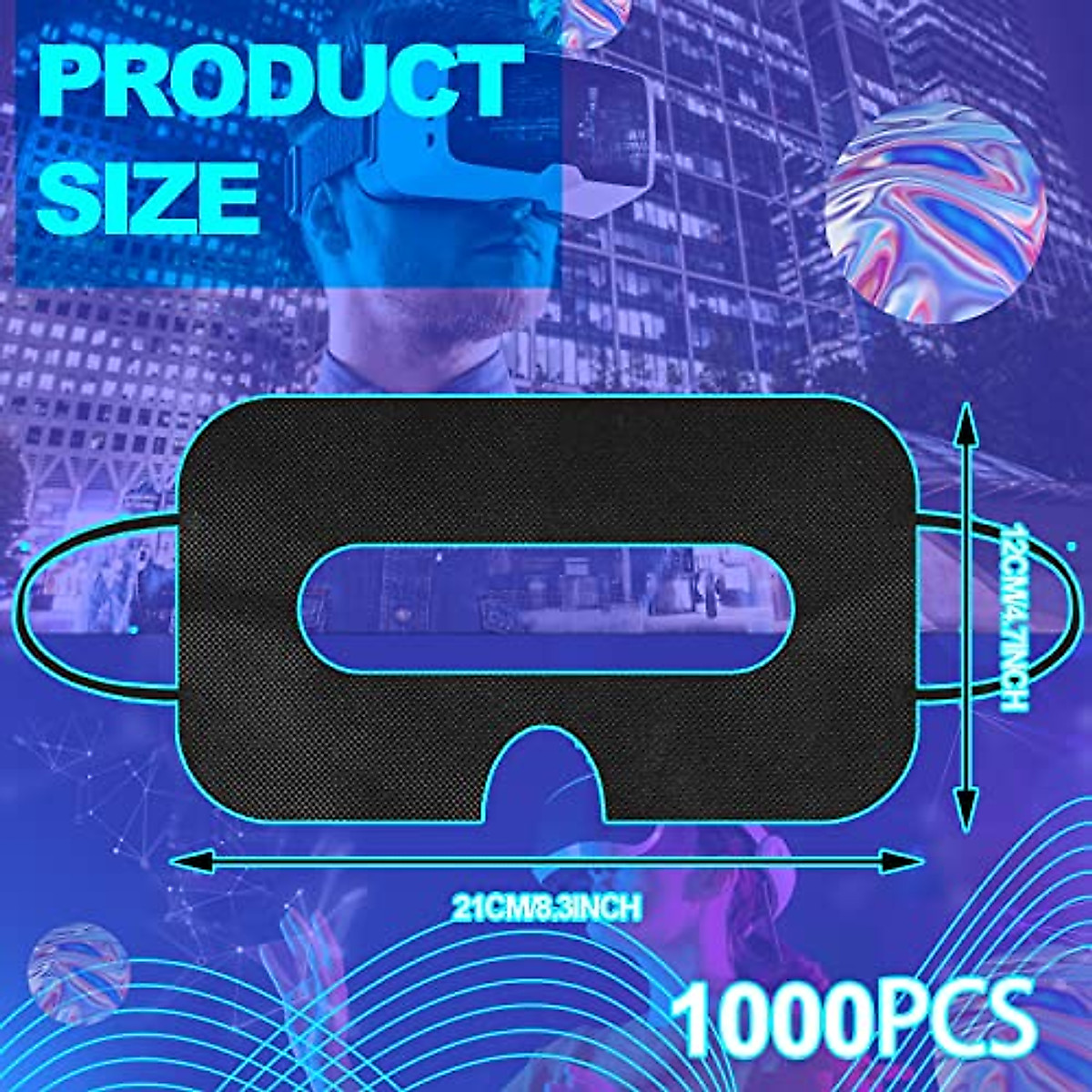 1000 Pcs Disposable VR Mask Breathable Eye Mask VR Face Cover Non Woven Sanitary Cloth Universal Gear VR Padding VR Face Mask VR Accessories Compatible with Headsets Virtual Reality (Black)