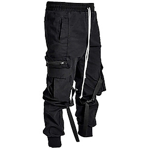 XYXIONGMAO Streetwear Techwear Hip Hop Harem Pants for Men Sports Casual Loose Overalls Multi-Pocket Hip-hop Trousers (Black, S)