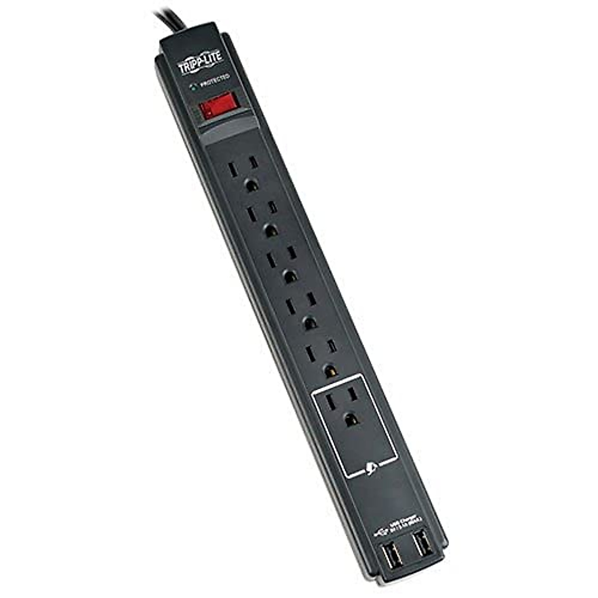 Tripp Lite 6 Outlet Surge Protector Power Strip 6ft Cord 990 Joules Dual USB Charging & INSURANCE (TLP606USBB)