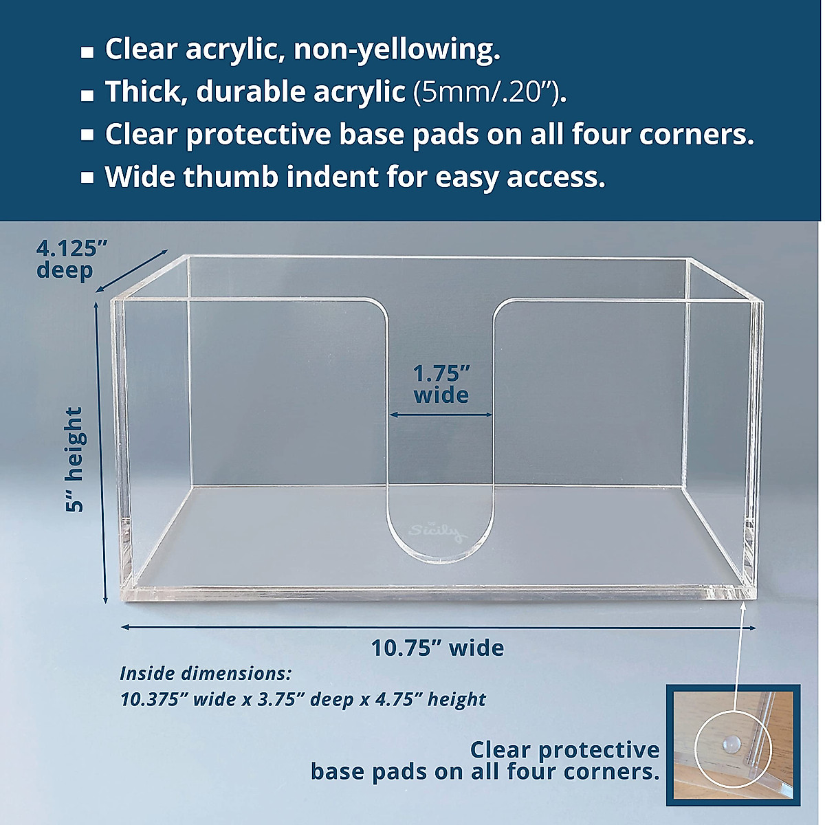 Sicily Guest Multifold Paper Towel Holder Dispenser Bathroom, Kitchen Countertop (10.75”W x 4.125”D x 5”H) 5mm Acrylic Napkin Holder for C-Fold, Z-Fold, Trifold Disposable Napkins in Home, Restaurant