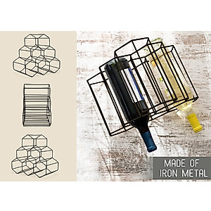 NAT & Jules Honeycomb Black Iron Metal Tabletop Wine Rack - Perfect for Kitchen Countertop, Pantry or Cabinets Display or Storage - Hold 6 Bottles, Black