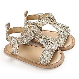 myppgg Baby Girls Summer Tassel Sandals Infant Soft Sole Sparkly Slippers Princess Dress Toddler First Walkers Shoes Gold, 12-18 Months Infant