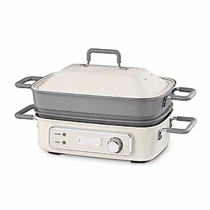 Cuisinart GR-M3 STACK5 Multi-Functional Grill with Heavy Duty Small Grill Brush and 8-Inch Nylon Flipper Tongs Bundle (3 Items)