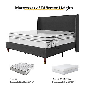 Jocisland King Size Bed Frame Upholstered Bed Frame King Platform Bed with Wingback Headboard/No Box Spring Needed/Easy Assembly/Dark Grey