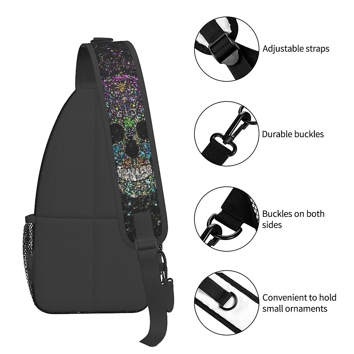FBCAL Skull And Rose Chest Bags Crossbody Sling Backpack Travel Hiking Daypack for Women Men Shoulder Bag