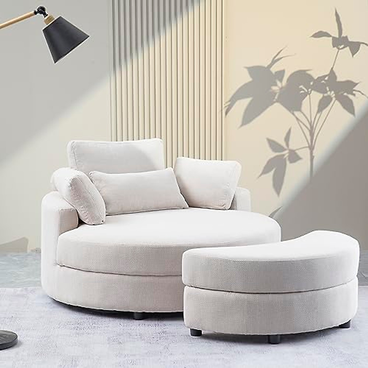 YUNLife&Home Oversized Accent Barrel Chair with Storage Ottoman+4 Pillows,Modern Comfy Upholstered Recliner Sofa Club Chaise Leisure Round Lounge Armchair for Living Room/Bedroom/Hotel