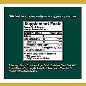 Vitamin D3 Gummies by Nature's Bounty, Vitamin Supplement, Supports Immune Health, 50mcg, 2000IU, Mixed Fruit Flavor, 90 Gummies