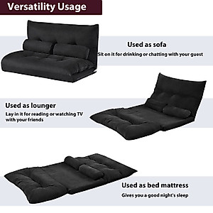 Harper & Bright Designs Lazy Sofa Adjustable Folding Futon Sofa Video Gaming Sofa with Two Pillows