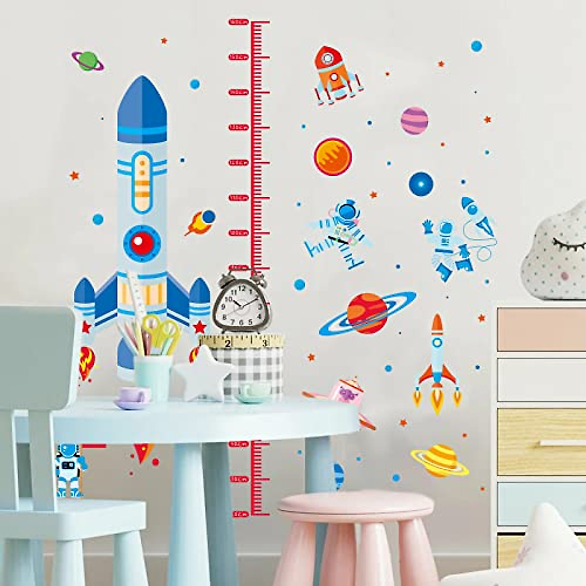 ORIGACH Space Height Chart Wall Decals 20 to 160cm Planets Rockets Stars Theme Growth Wall Stickers for Cartoon Bedroom Nursery Livingroom Wall Decor