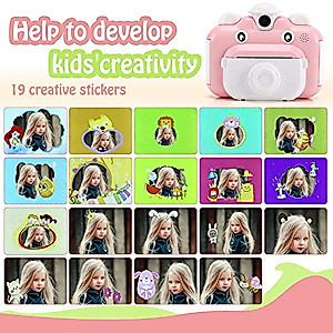 Barchrons Instant Print Digital Kids Camera 1080P Rechargeable Kids Camera for Girls Video Camera with 32G SD Card Gift for 6-12 Years Old Girls Boys