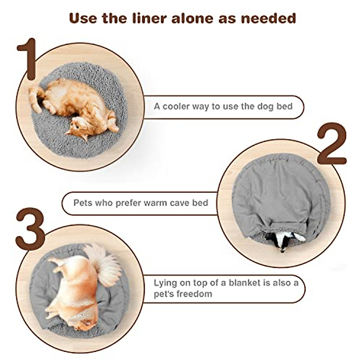 Lasaas Small Dog Bed with Blanket Attached Round Donut Cozy Cuddler Calming Dog Bed with Removable Liner Soft Warmth Plush Puppy Pet Bed for Small Cats or Dogs Light Grey M