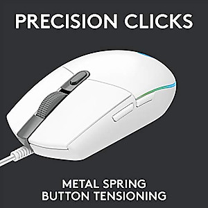 Logitech G102 Light Sync Gaming Mouse with Customizable RGB Lighting, 6 Programmable Buttons, Gaming Grade Sensor, 8 k dpi Tracking,16.8mn Color, Light Weight (White)
