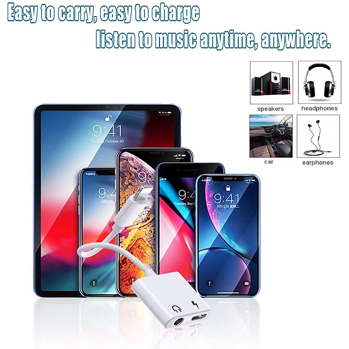 Assrid [Apple MFi Certified] 2-Pack iPhone Headphone Adapter & Splitter, 2 in 1 Lightning to 3.5mm Headphone Audio & Charger for iPhone 12/11/SE 2020/XS/XR/X/8 7/iPad/iPod, Support Call+Music Control