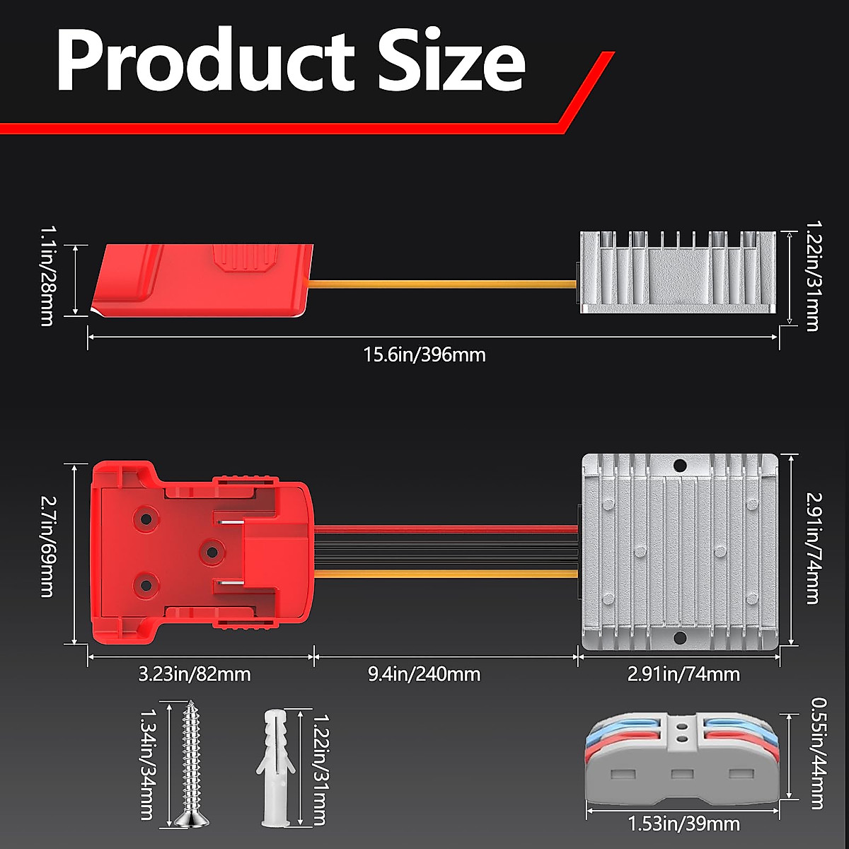 18V to 12V Step Down Converter Aadpter for Milwaukee M18 Batteries, DC 18V to DC 12V 15A 180W Milwaukee Power Wheel Inverter, Buck Boost Voltage Regulator with Low Voltage Protection (No Battery)