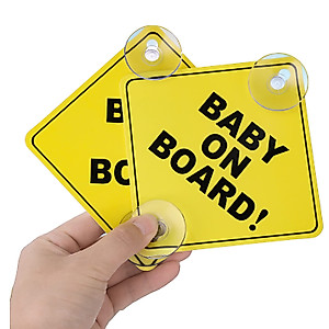 cobee Baby on Board Car Warning Signs, 2 Pcs 5"x5" Safety Car Sign with Double Suction Cups, Baby in Car Sticker for Car Window Cling Reusable Durable Baby on Board Sticker Decal(Style-A)